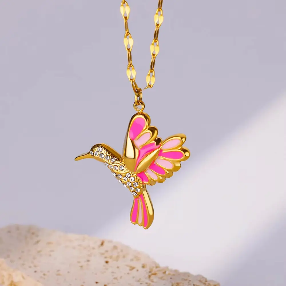 Cadena Colibri Rosa - Corazón de Perla